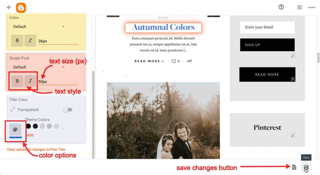 Changing the Fonts or Color Palette – Documentation